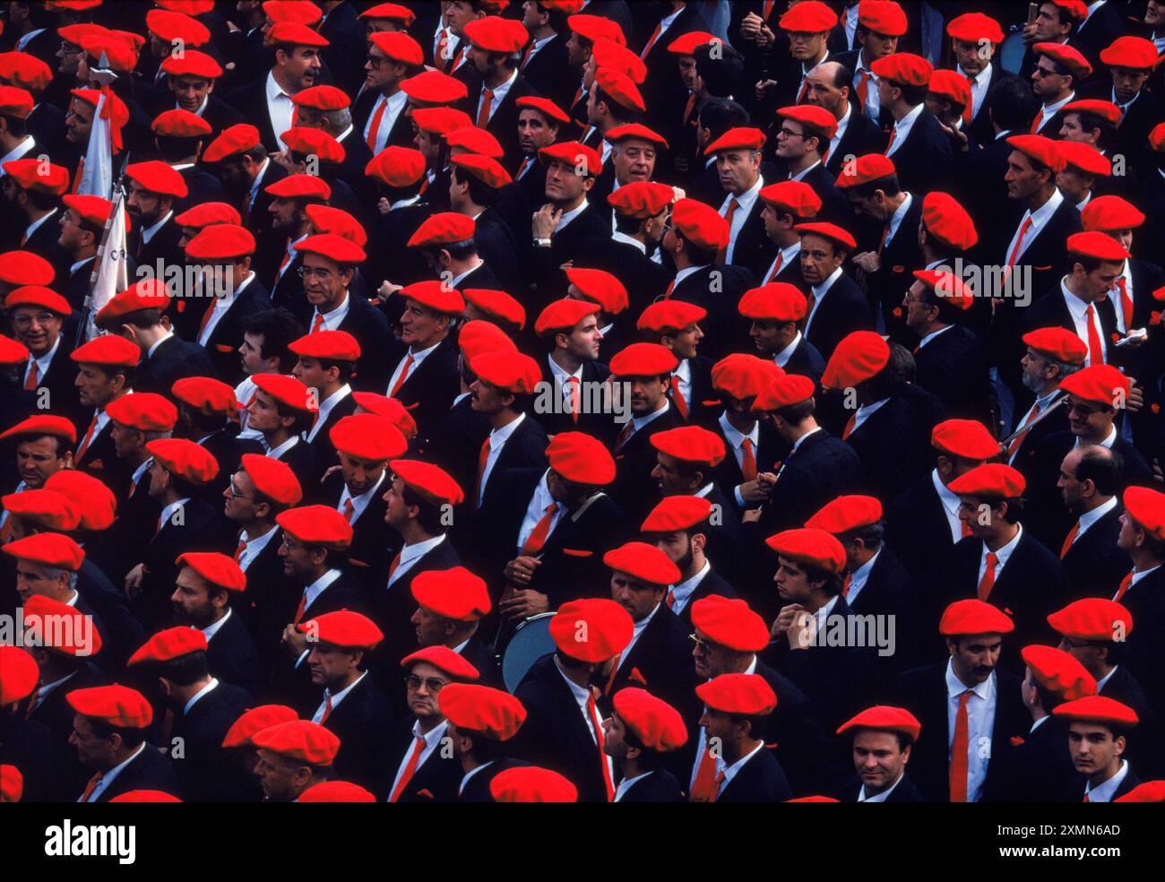 Men wearing red hats during Festival of San Marcial, Spain.Festival of ...