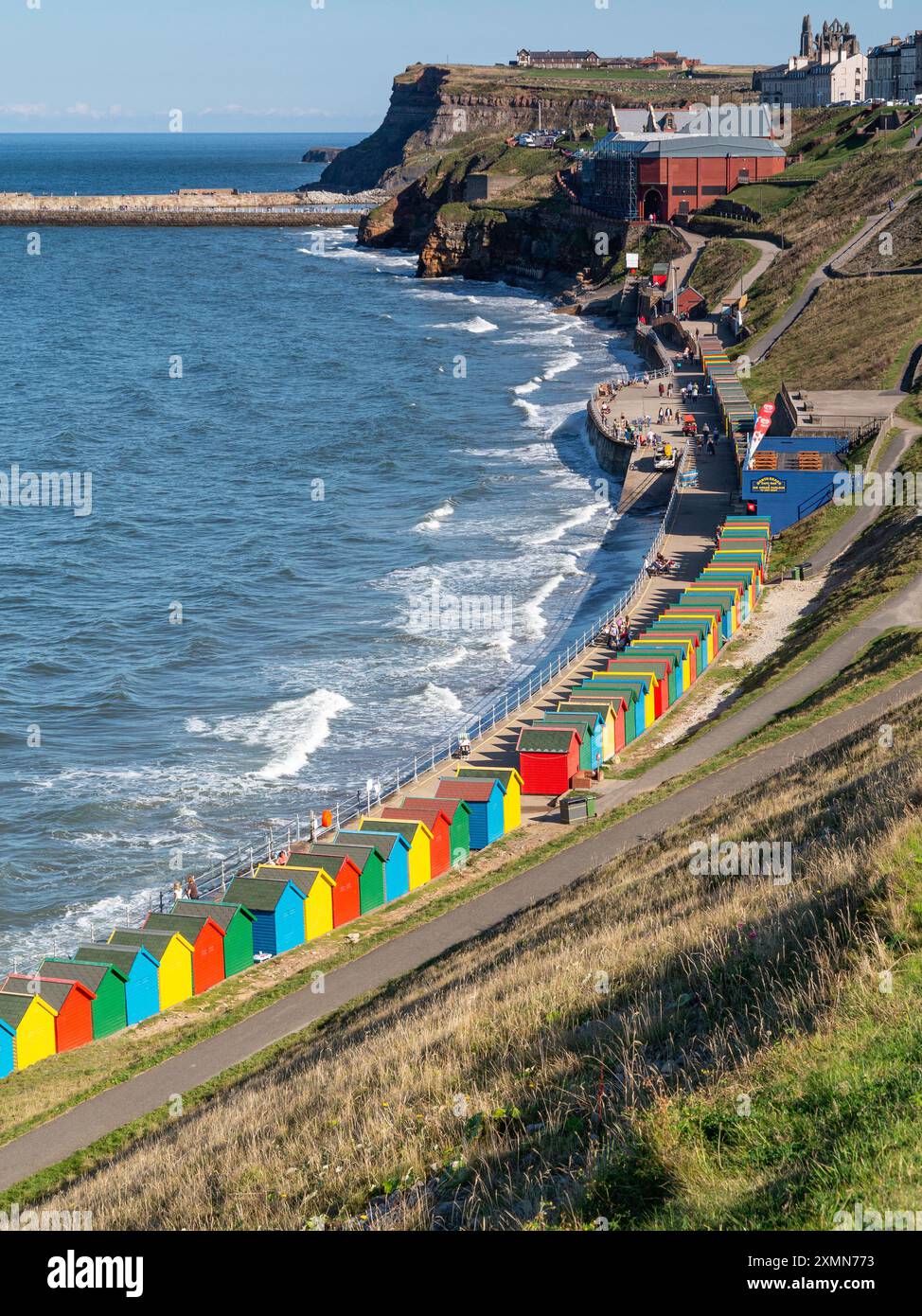 Colourful beach huts on the seafront at Whitby Stock Photo - Alamy