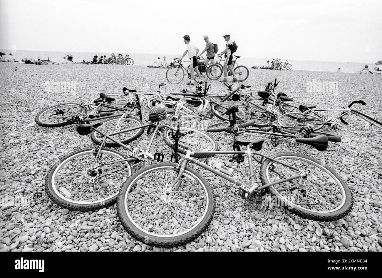 Bikes on the beach after finishing the London to Brighton cycle ride ...