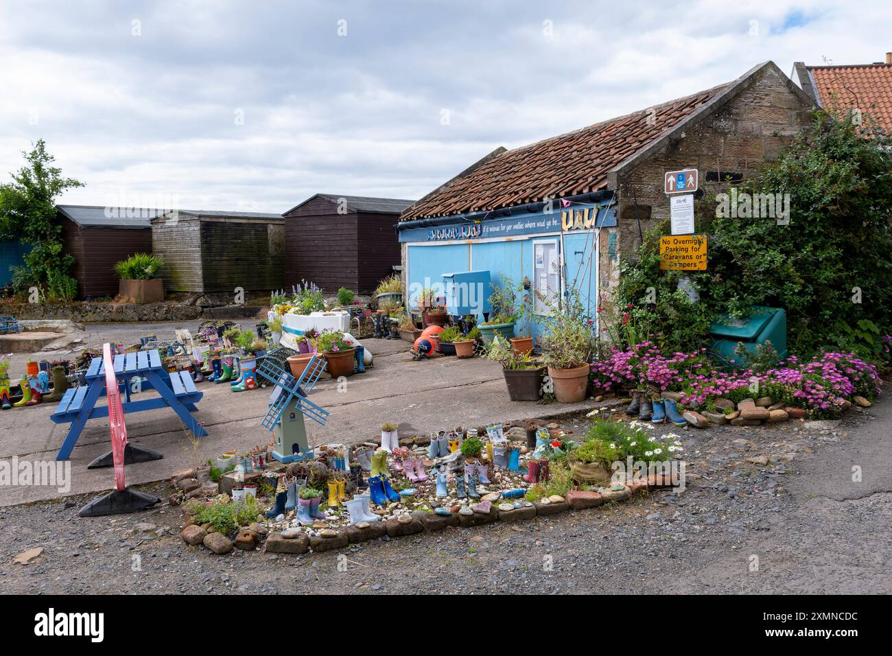 St Monans, Scotland, UK - July 13, 2024: The Welly boot Garden in St ...
