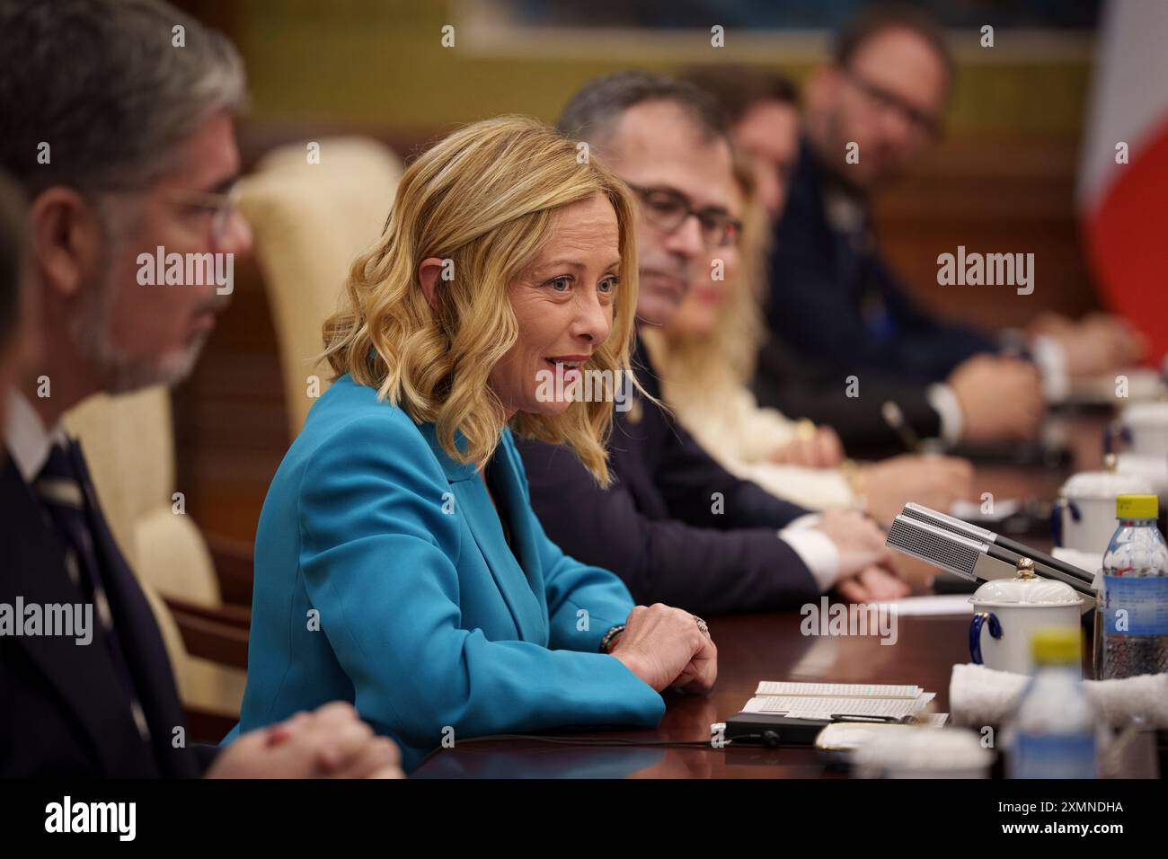 Italian Premier Giorgia Meloni and her delegation attend a meeting with ...