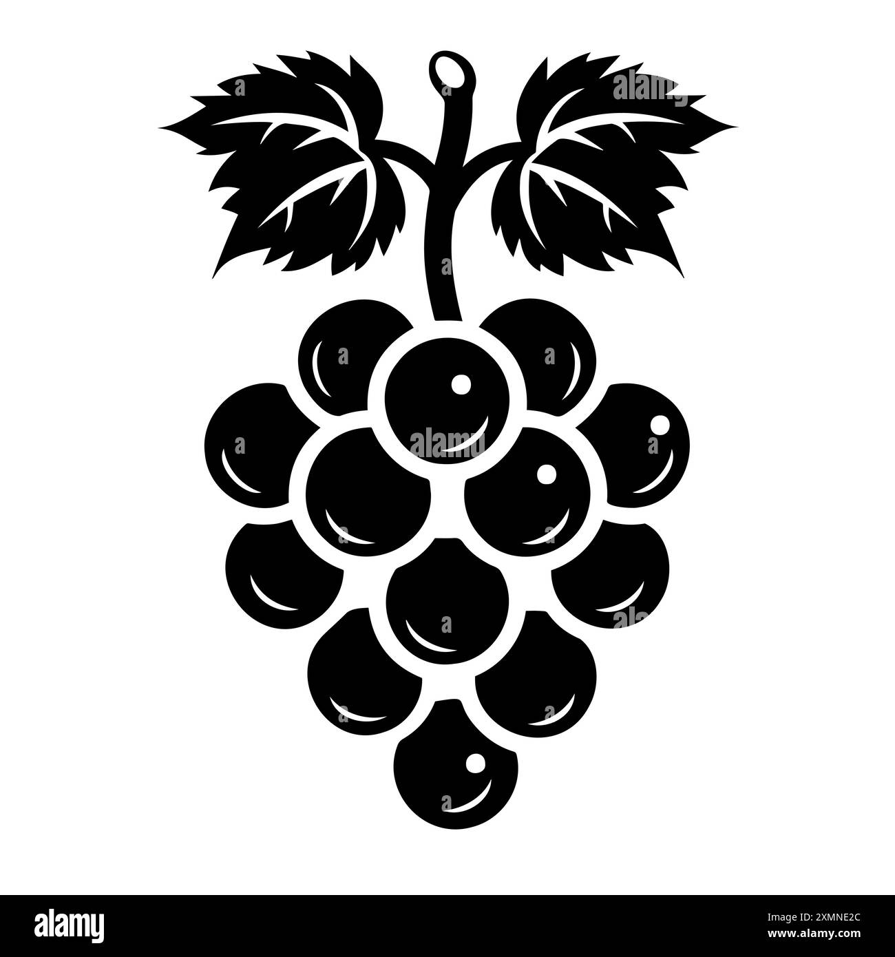 Black and white grape cluster with leaves illustration Stock Vector ...