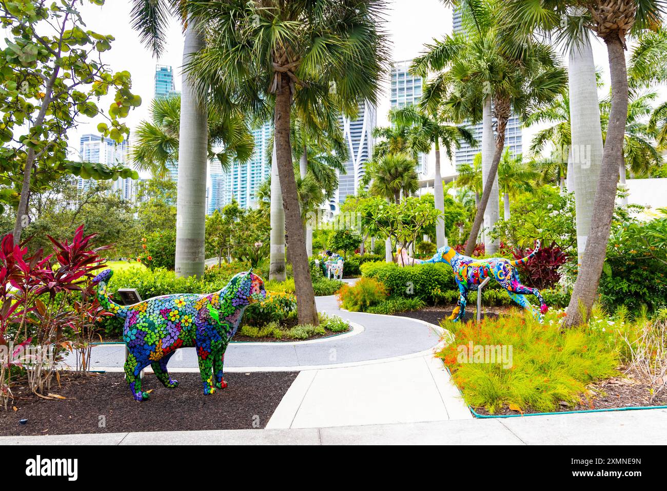 Colourful sculptures at the Dogs and Cats Walkway and Sculpture Gardens ...