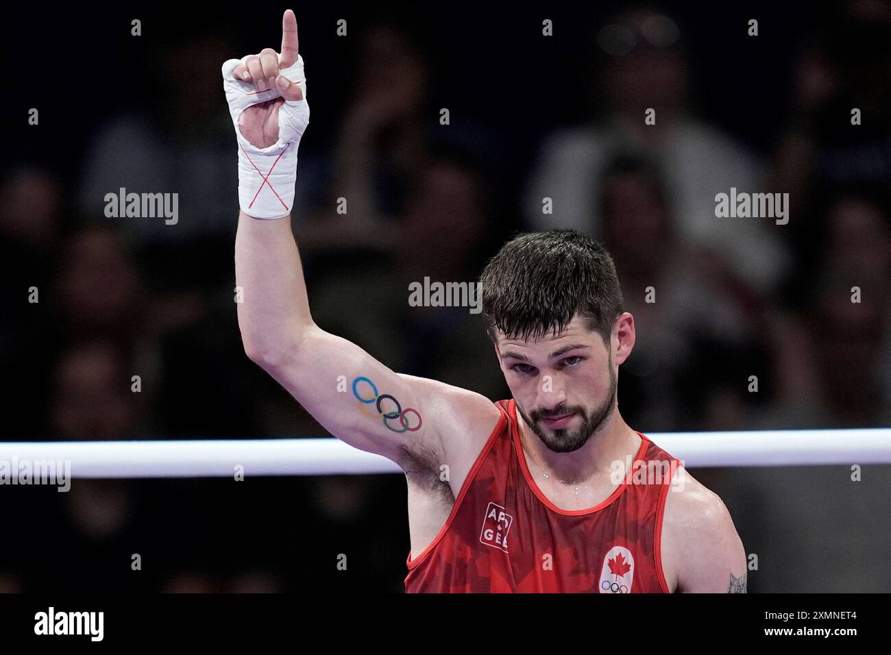 Canada's Wyatt Sanford celebrates after defeating Bulgaria's Radoslav ...