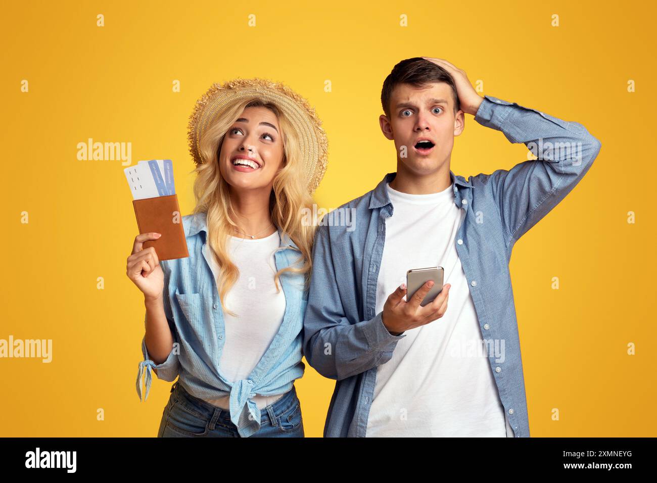Flight cancelled. Frustrated guy holding smartphone with desperate face ...