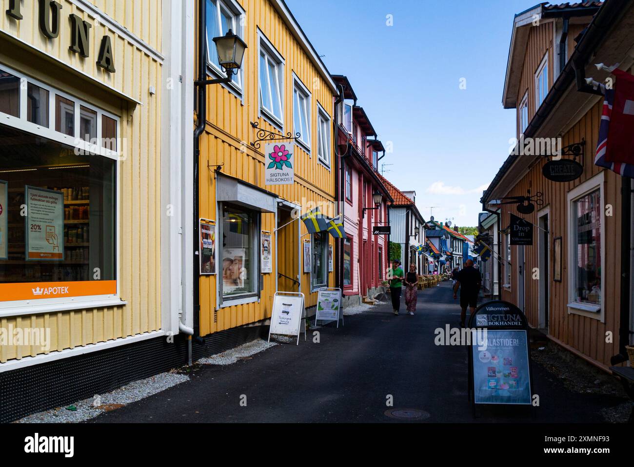View down Stora Gatan main street in Sigtuna Sweden's oldest town ...