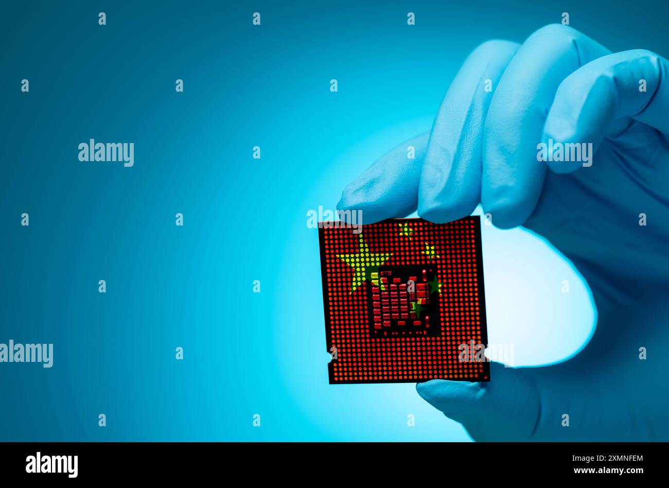 China's chip industry with electronic engineer holding computer chip ...
