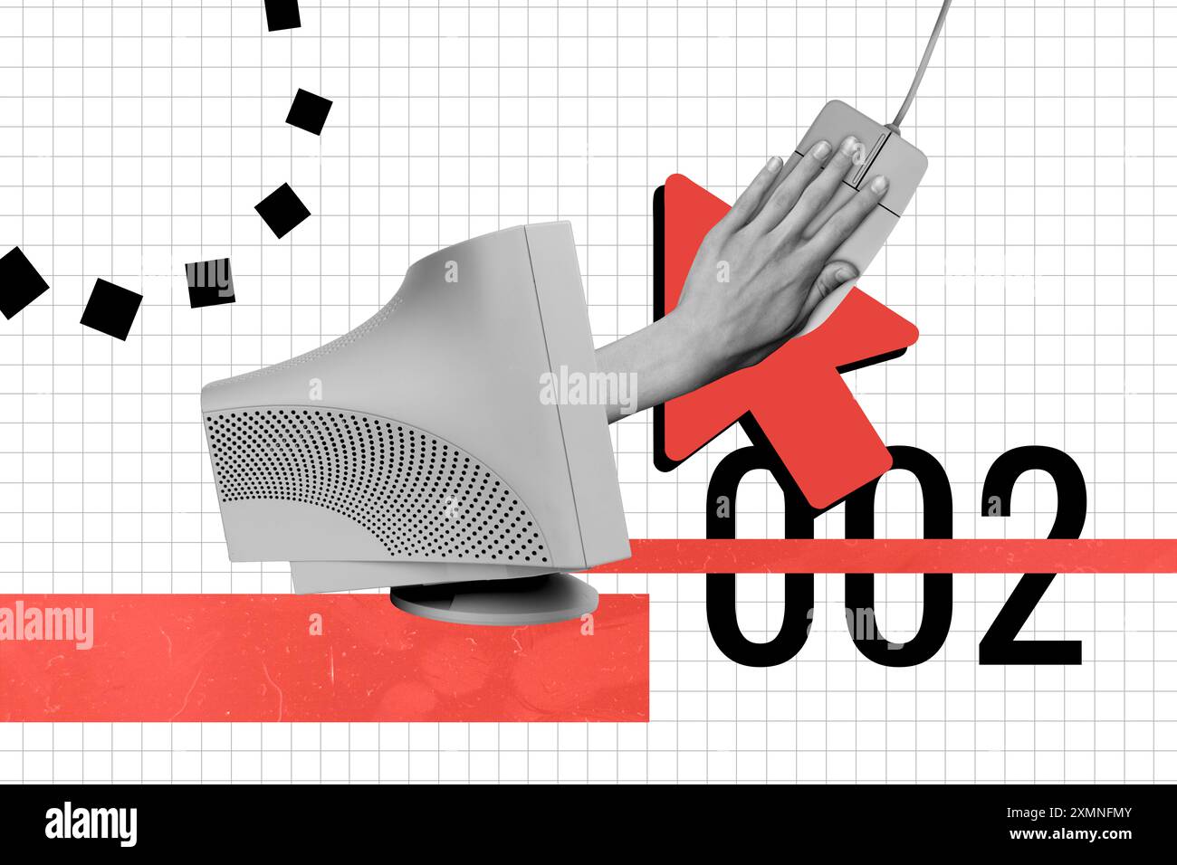 Composite photo collage of hand peek pc monitor hold mouse tool it master occupation freelancer ...