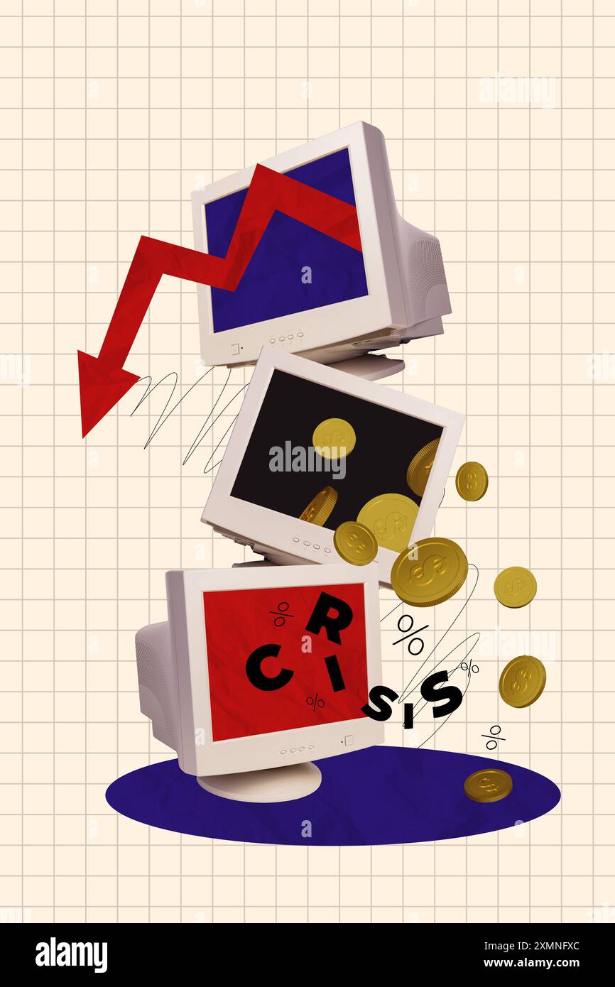 Composite collage picture image of computer monitor online crisis ...