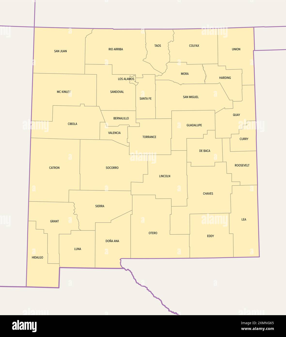 New Mexico counties, political map with borders and county names. State ...
