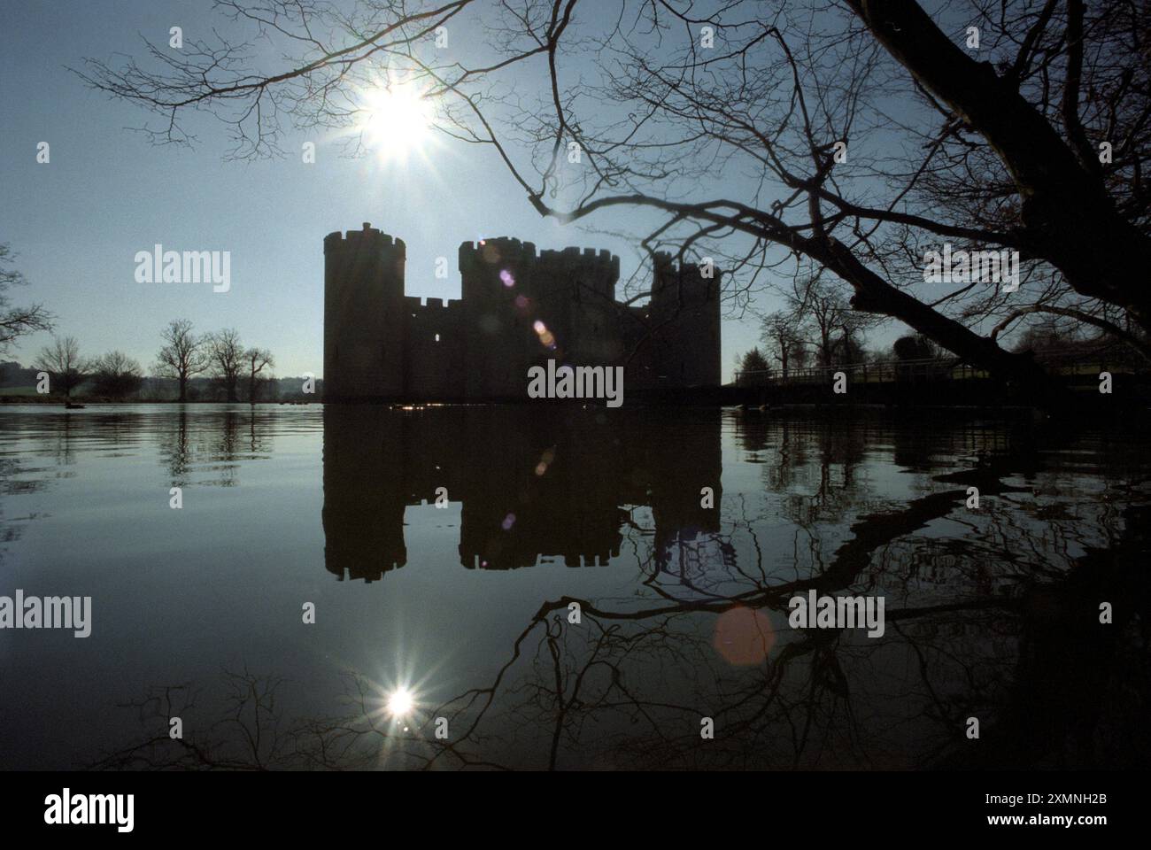 Bodiam Castle East Sussex on a cold sunny winter day with a reflection ...