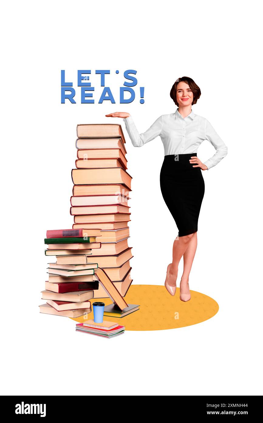 Photo collage composite sketch image of banner lets read smart young ...