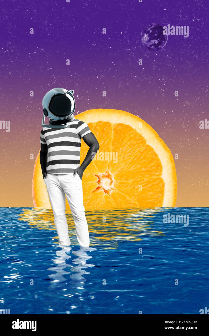 Composite collage image of surreal painting artwork cosmonaut orange ...