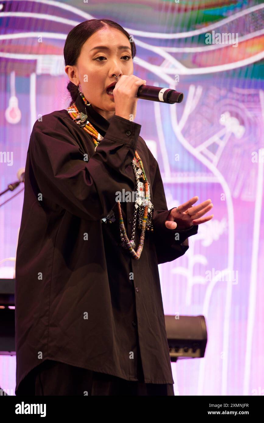 Paris, France. 28th July, 2024. Abao performs on stage on July 28, 2024 ...