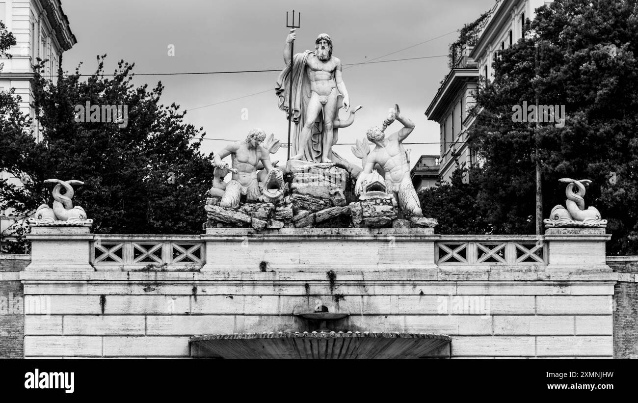 The Fountain of Neptune, a historic Roman monument, against a backdrop ...