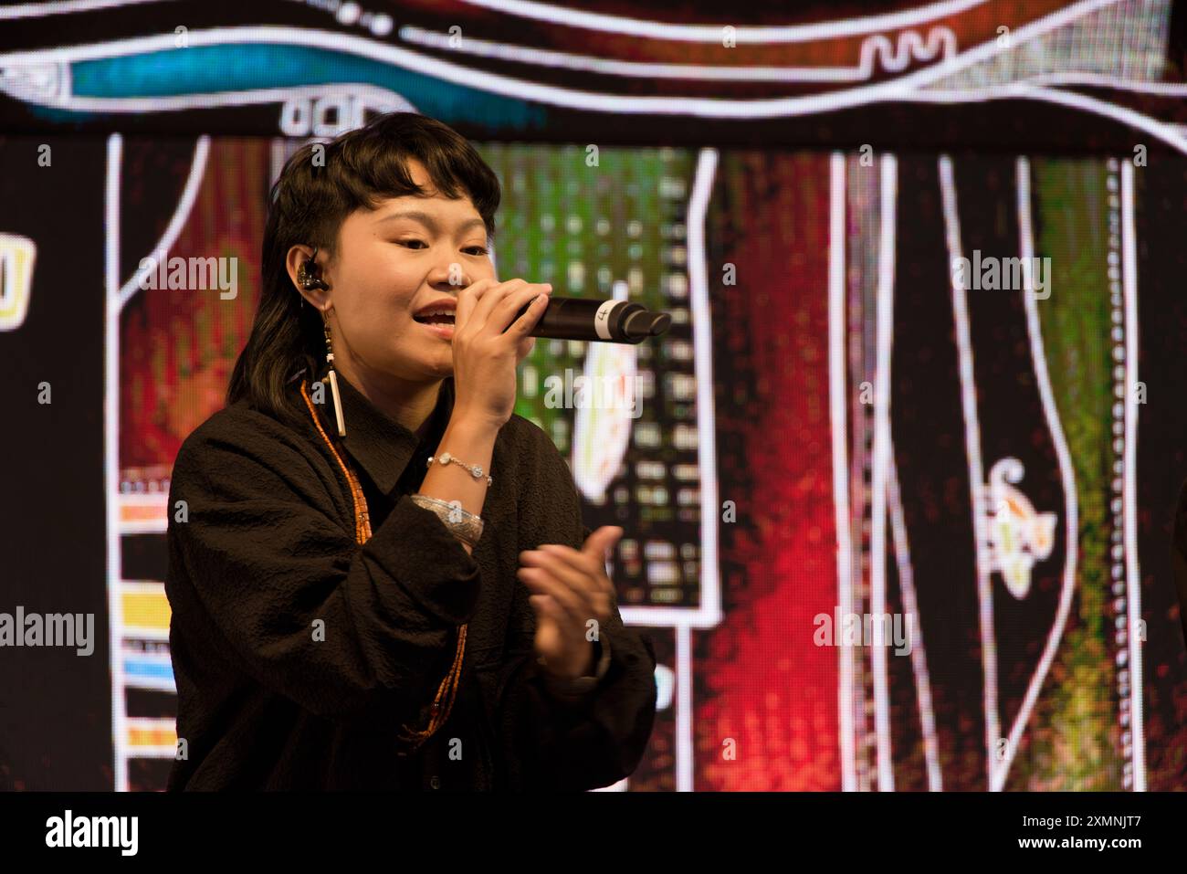 Paris, France. 28th July, 2024. Abao performs on stage on July 28, 2024 ...
