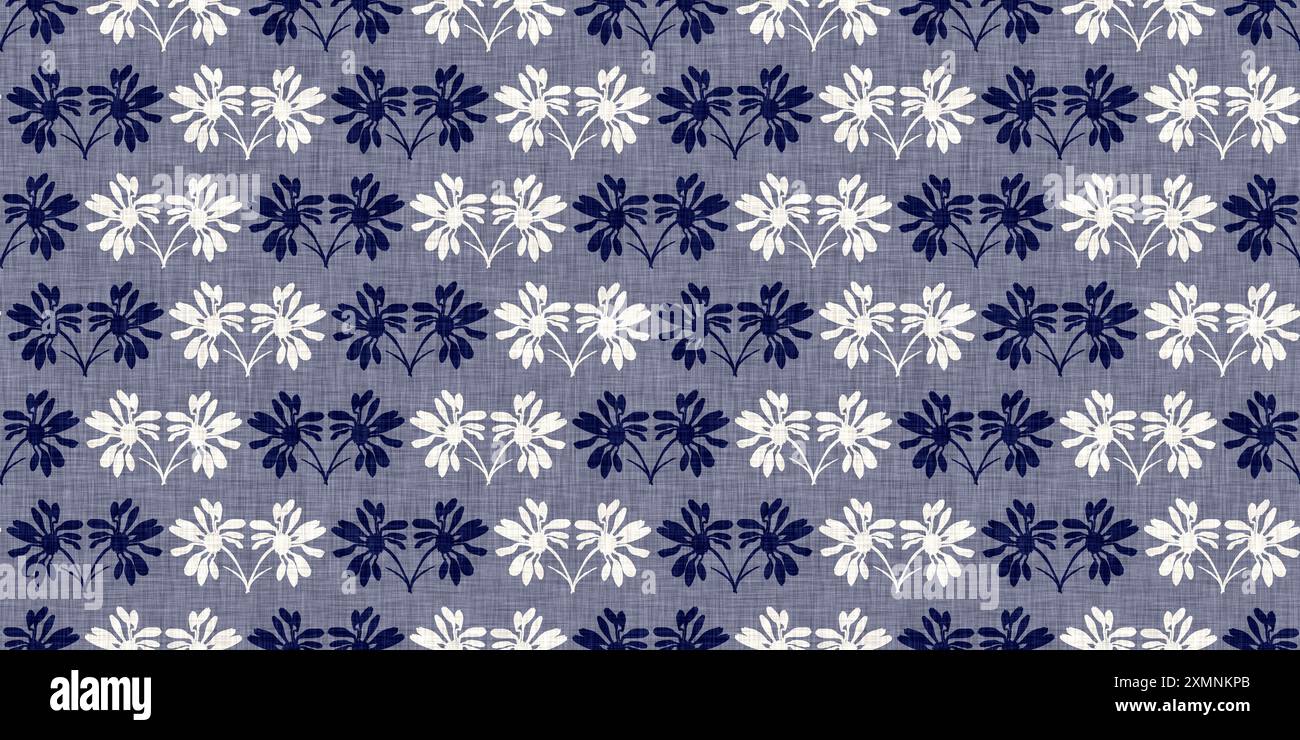 Indigo denim blue leaf motif seamless border. Japanese dye batik fabric ...