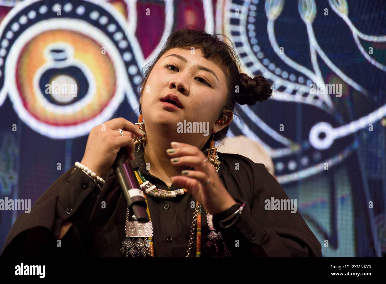 Paris, France. 28th July, 2024. Abao performs on stage on July 28, 2024 ...