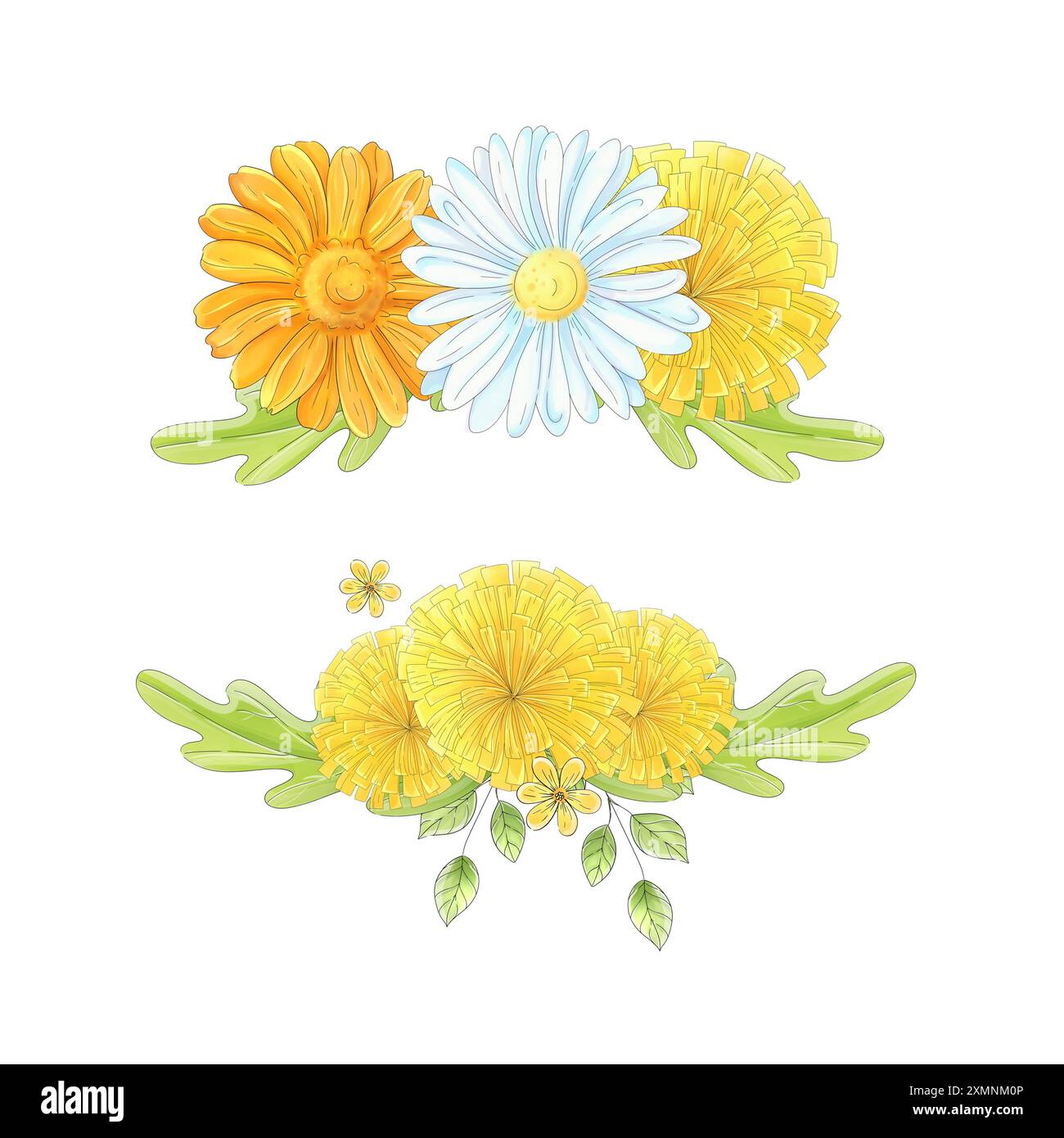 Watercolor springtime border. Pattern with primroses: daisy and ...