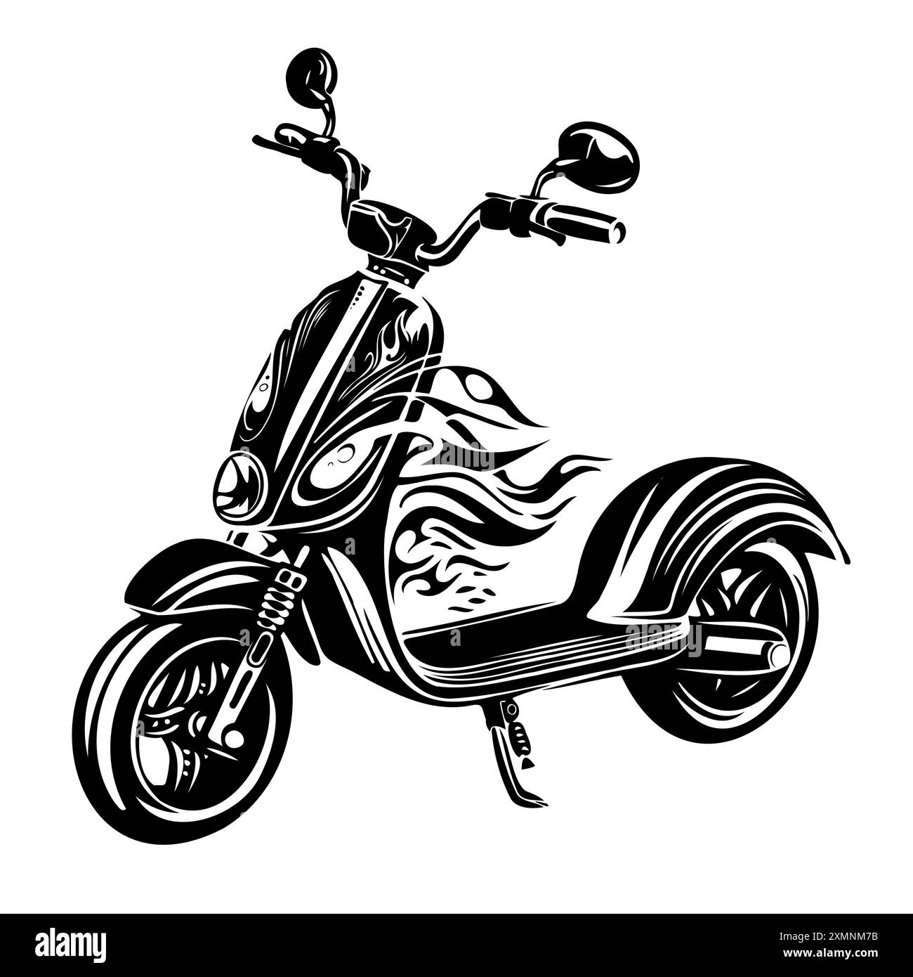 Retro scooter illustration in black and white design Stock Vector Image ...
