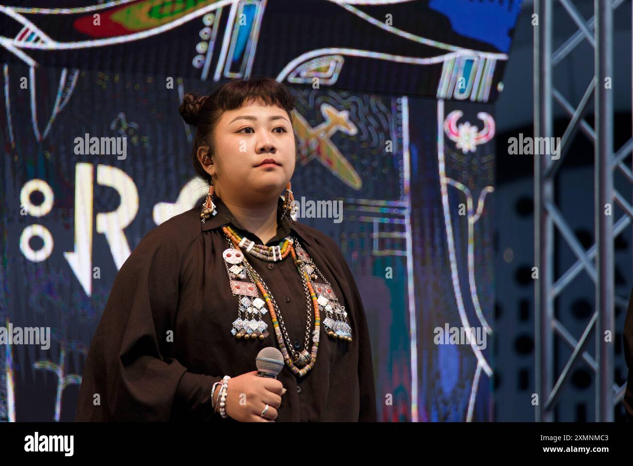 Paris, France. 28th July, 2024. Abao performs on stage on July 28, 2024 ...