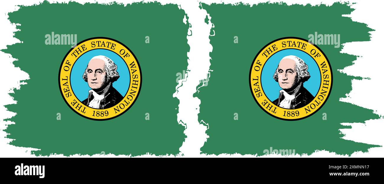 Washington and Washington states grunge brush flags connection, vector ...