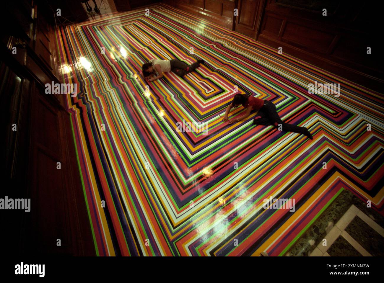 August 10 2000. Zobop by Scottish artist Jim Lambie being installed at ...