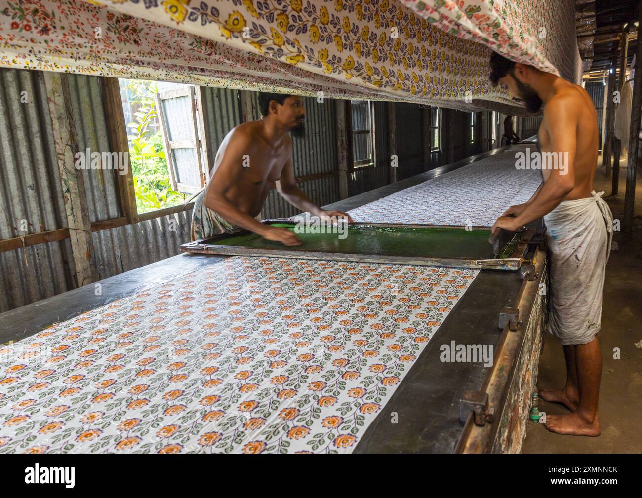 Bangladeshi workers making manual screen printing, Dhaka Division ...