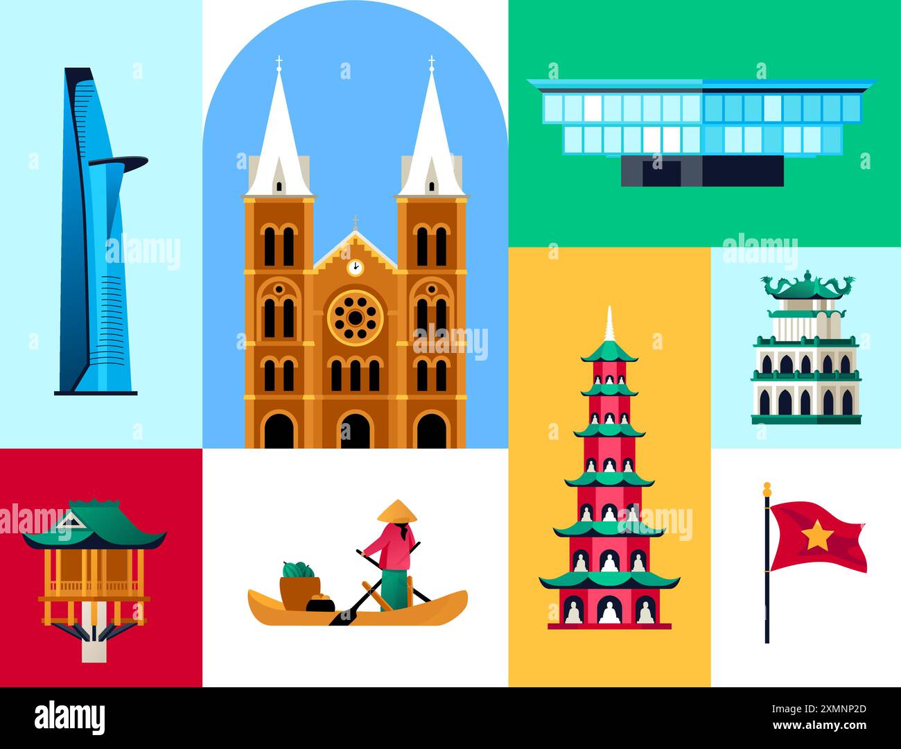 Antiquities and architecture of Vietnam - set of flat design style ...