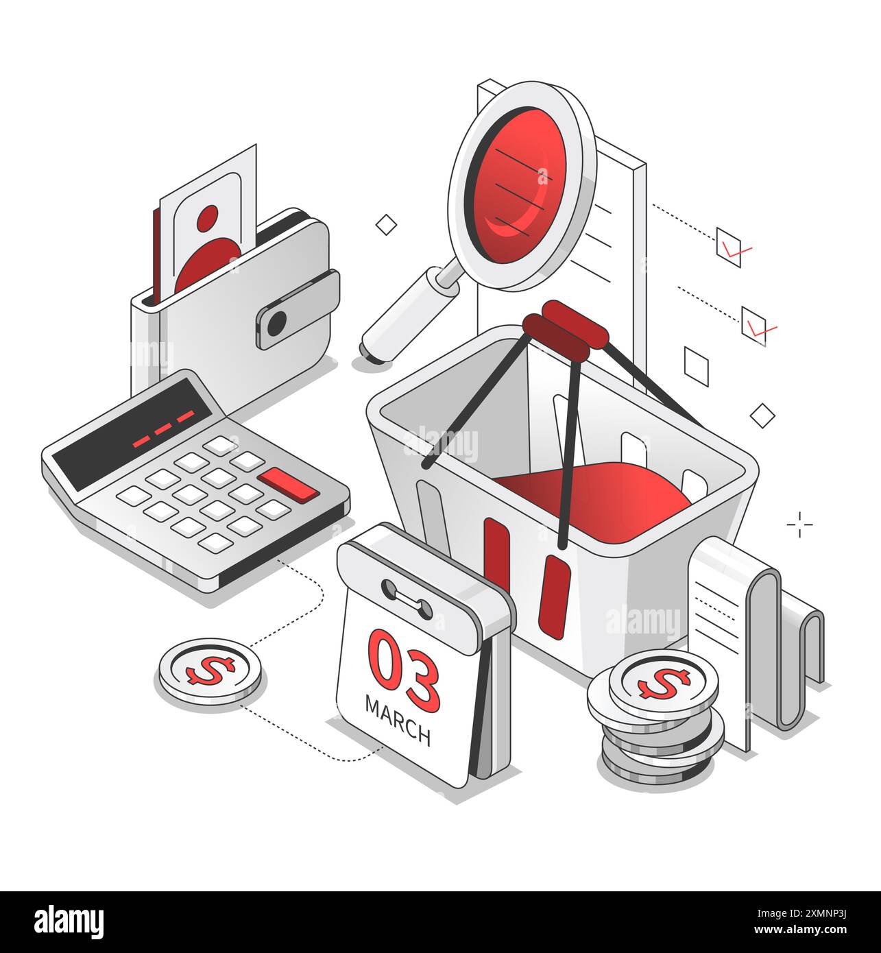 Cost planning - black and red isometric line illustration Stock Vector ...