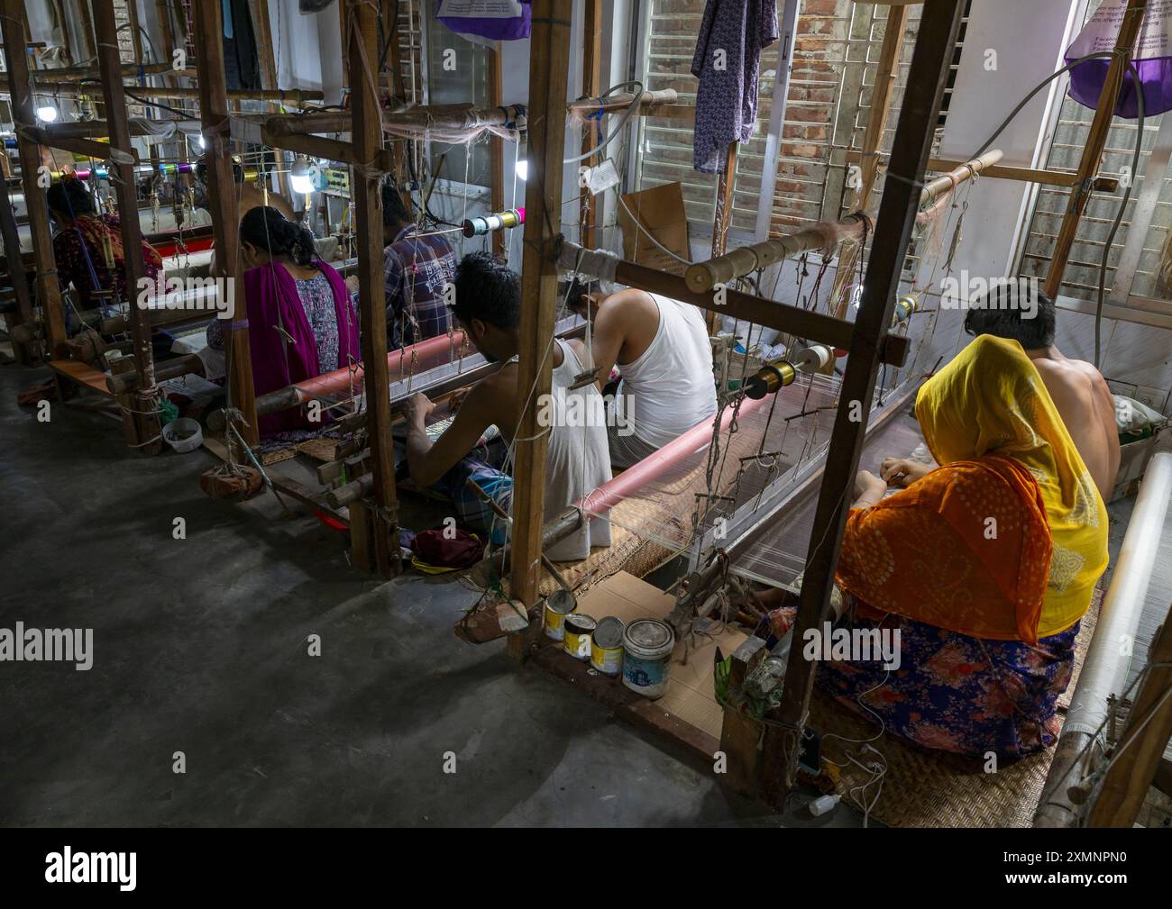 Bangladeshi people weaving in a sari factory, Dhaka Division, Rupganj, Bangladesh Stock Photo ...