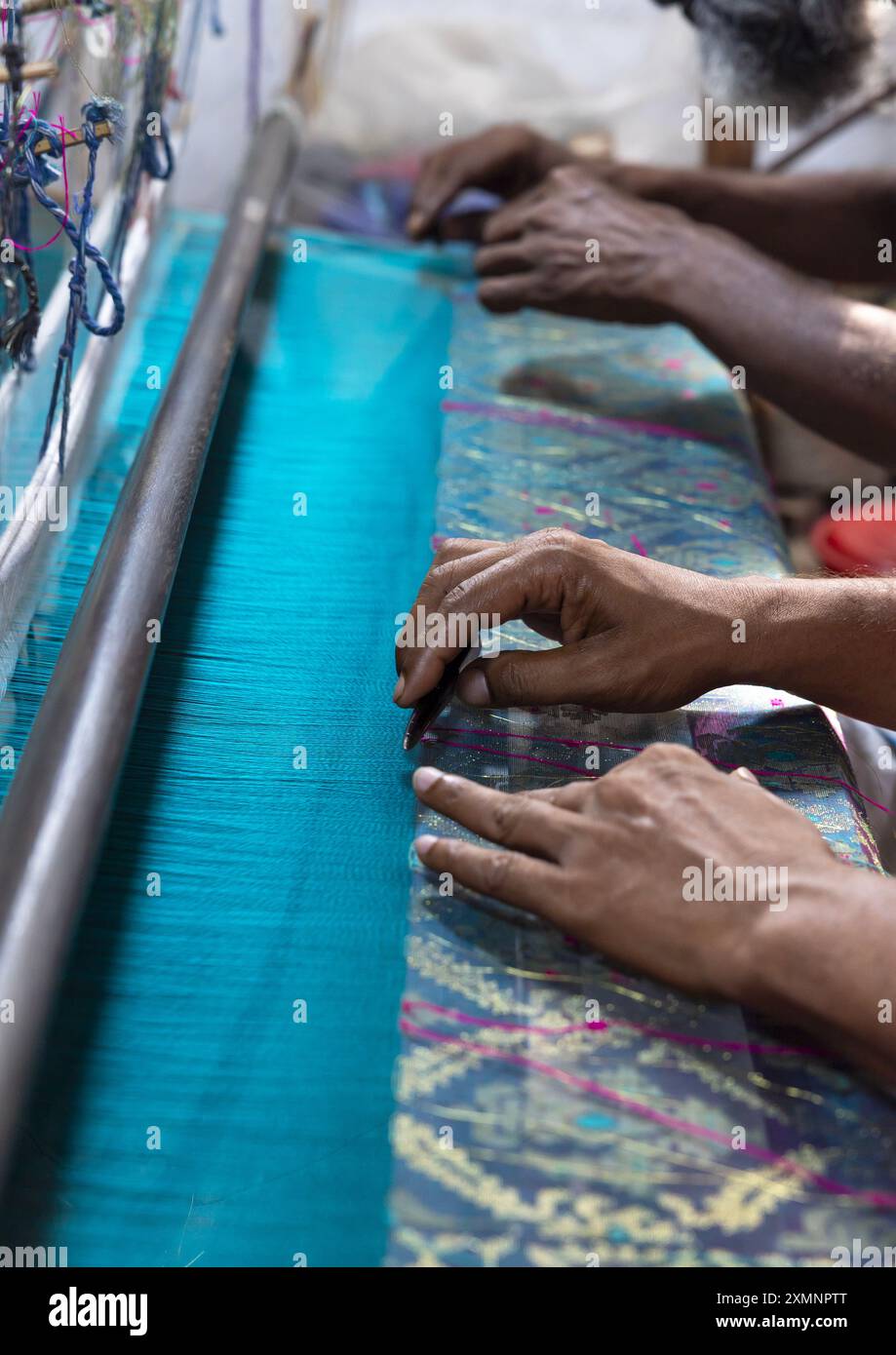 Bangladeshi people weaving in a sari factory, Dhaka Division, Rupganj, Bangladesh Stock Photo ...