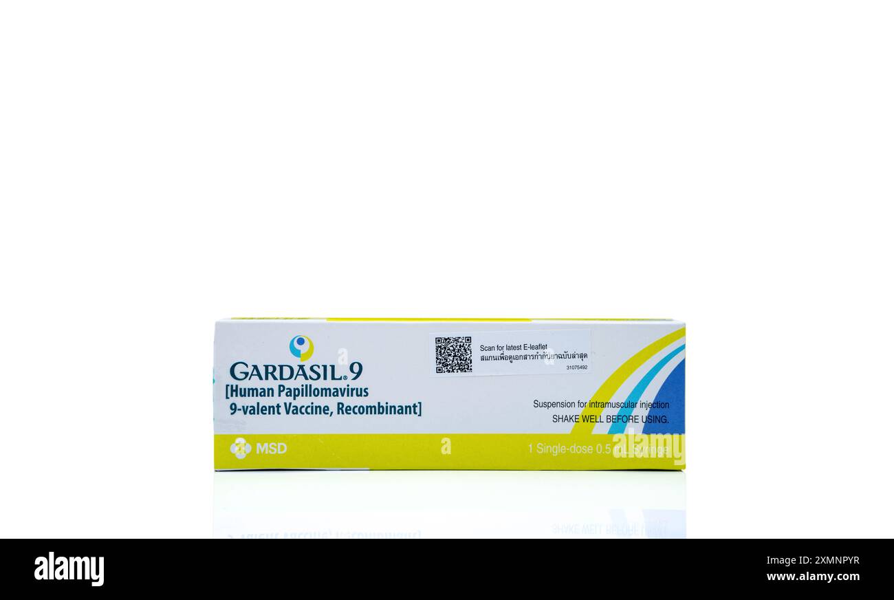 CHONBURI, THAILAND-JUNE 14, 2024: Gardasil 9 HPV vaccine. Prevention of ...