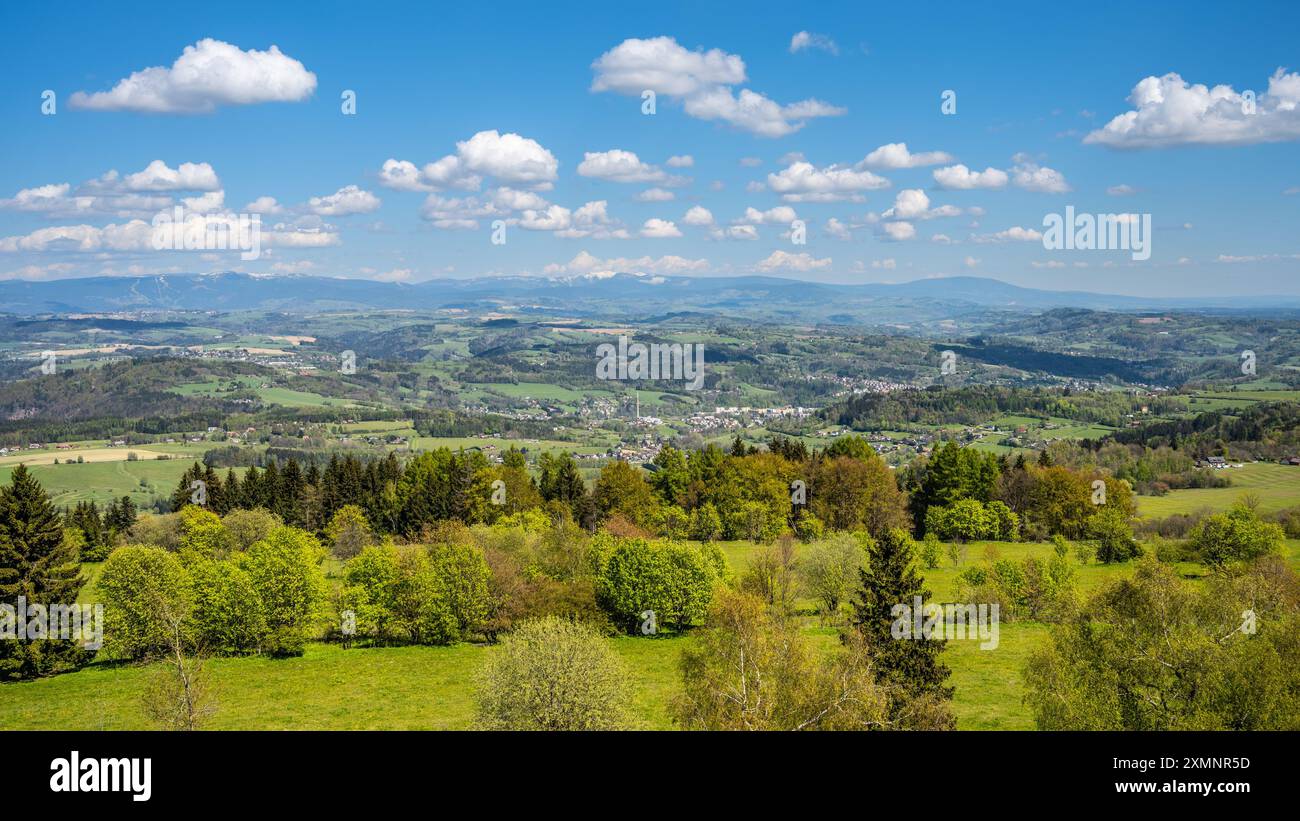 A panoramic view of the Krkonose mountains from Kozakov Mountain in the Bohemian Paradise ...