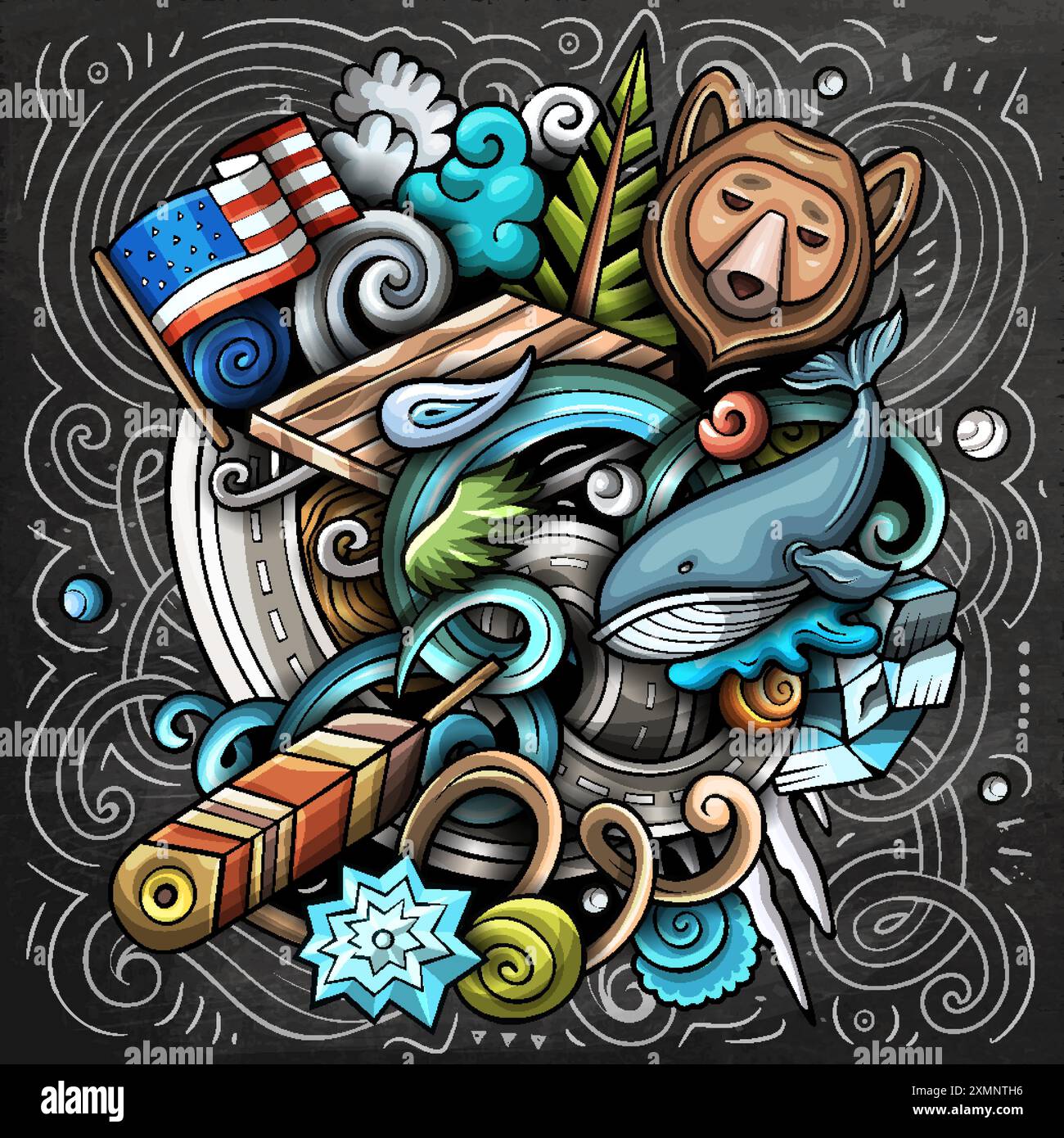 Alaska hand drawn cartoon doodle illustration. Funny USA State design ...