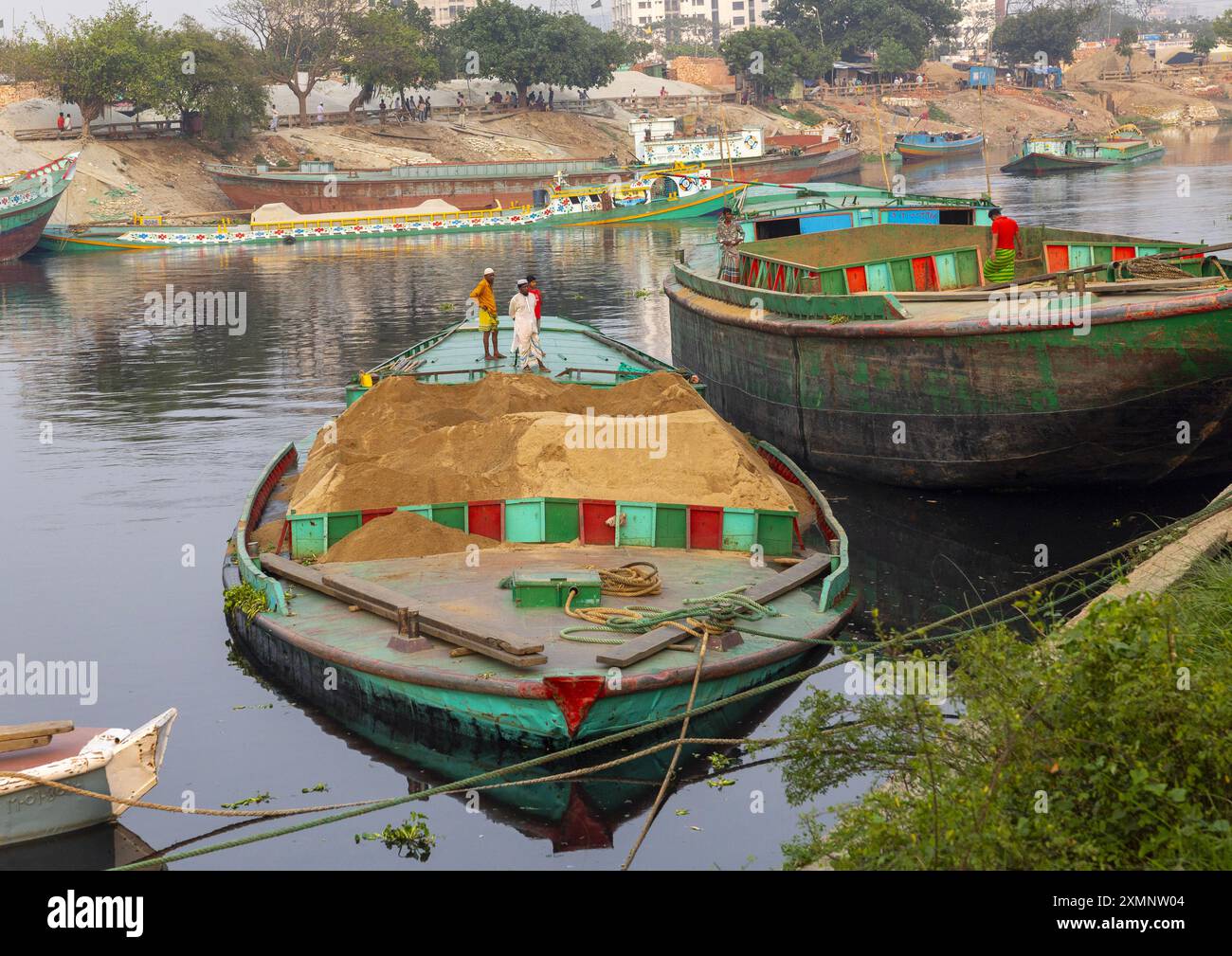 Sand loaded on boats in Amin bazar, Dhaka Division, Sabhar, Bangladesh ...
