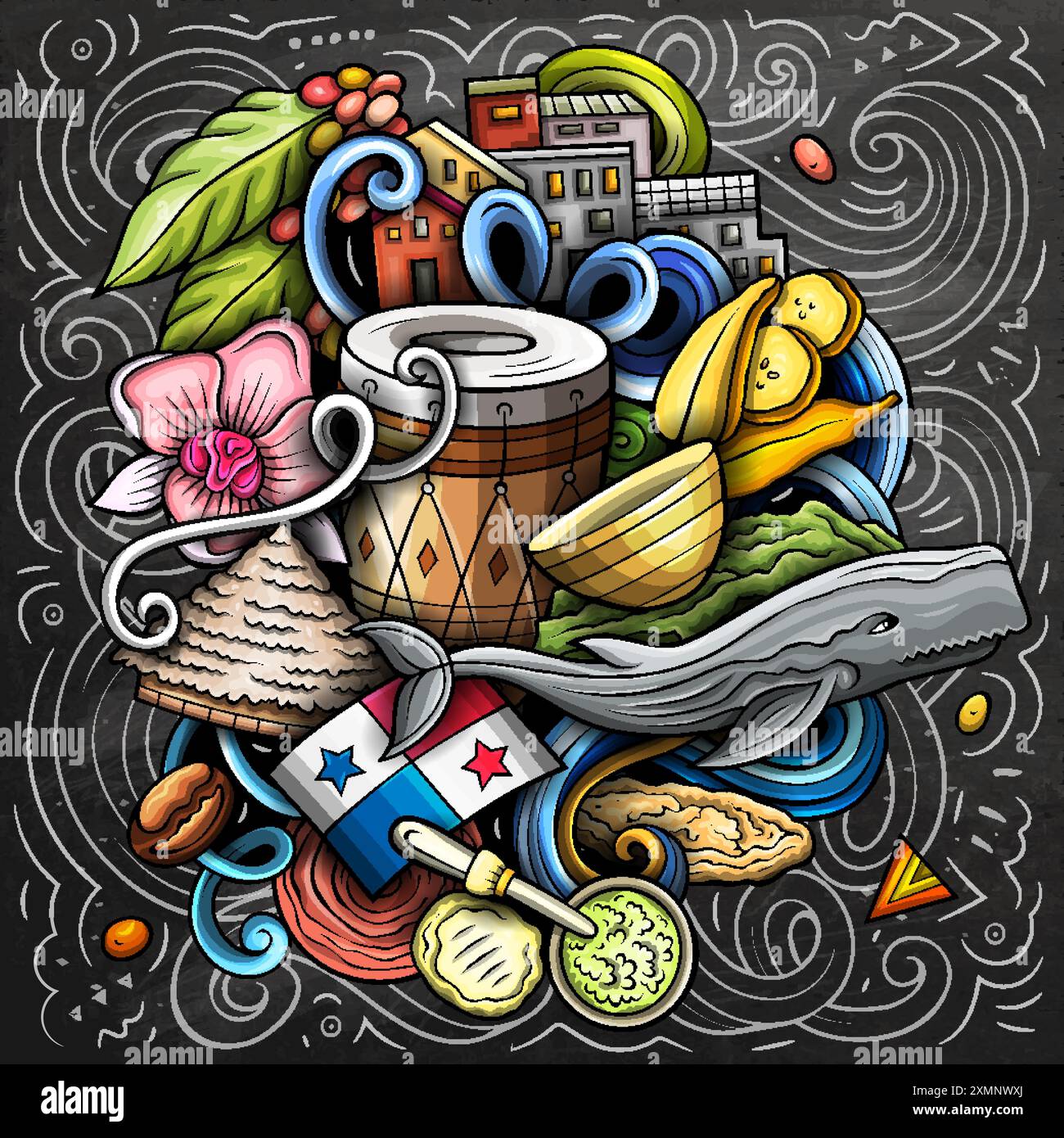 Vector funny doodle illustration with Panama theme. Vibrant and eye ...