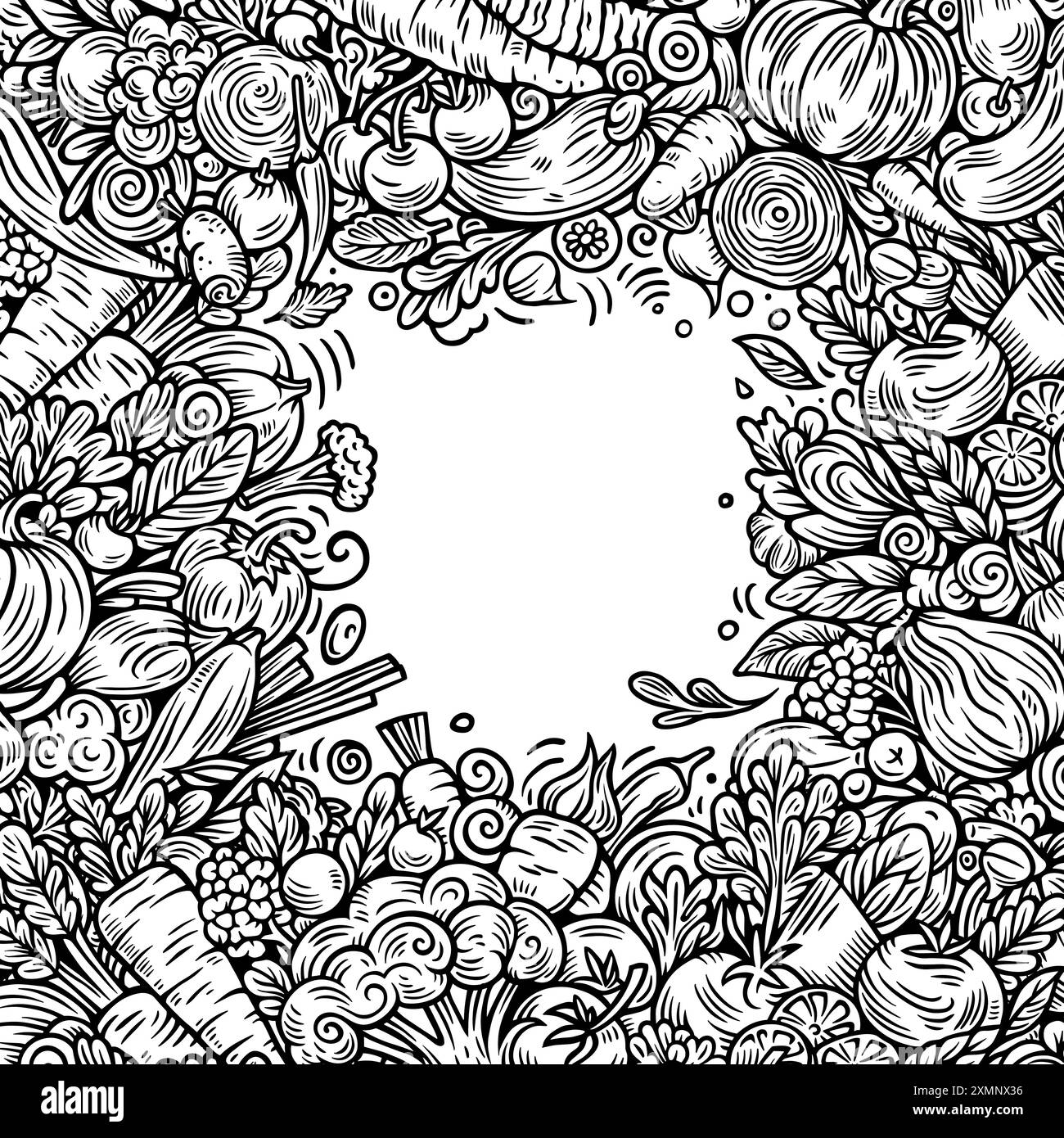 Vegetables cartoon vector doodles frame. Veggies border design. Nature ...
