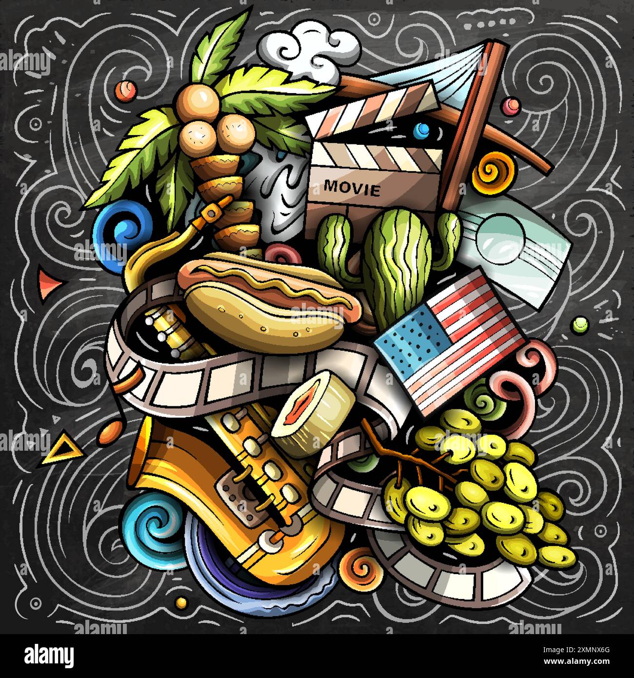 California hand drawn cartoon doodle illustration. Funny USA State ...