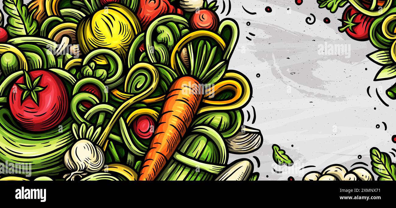 Vegetables cartoon vector doodle background. Veggies banner design ...