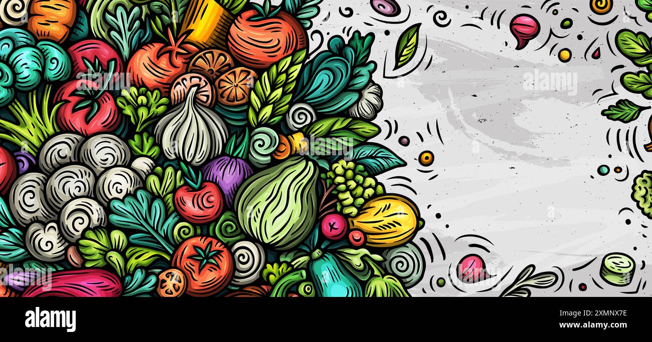 Vegetables cartoon vector doodle background. Veggies banner design ...