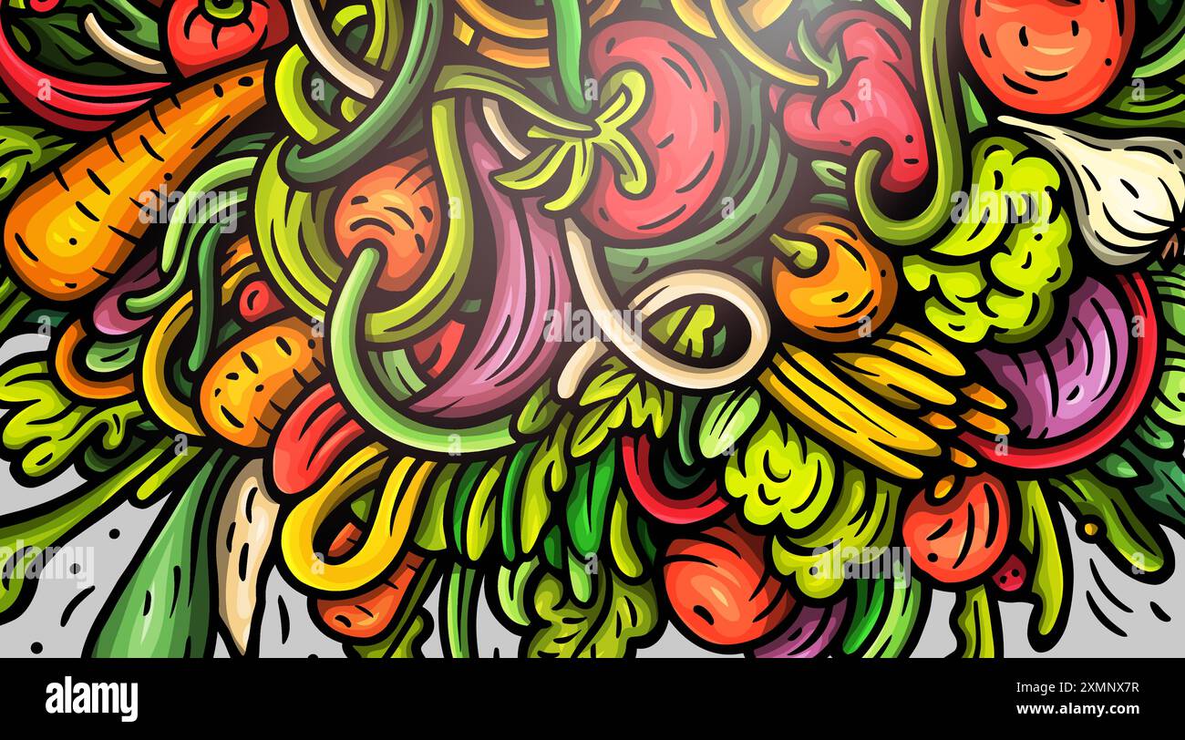 Vegetables cartoon vector doodle background. Veggies banner design ...