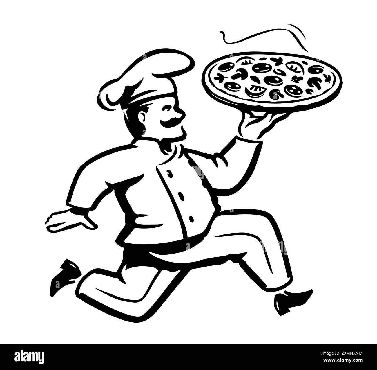 Funny cartoon cook or chef with pizza. Male cook and italian food ...