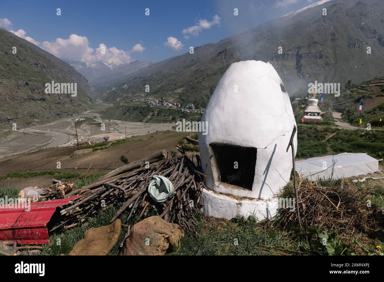 Buddhist ritual stupa for fire ceremonies in the Himalayan mountains ...