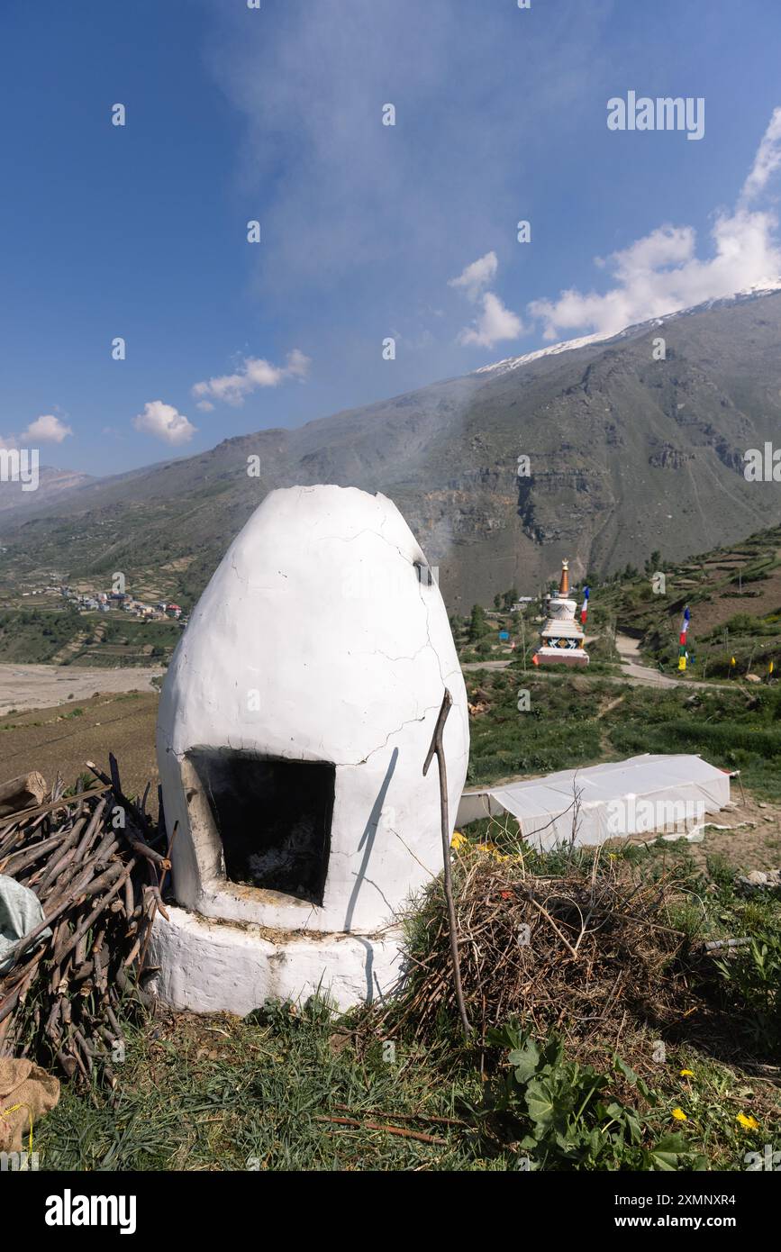 Buddhist ritual stupa for fire ceremonies in the Himalayan mountains ...