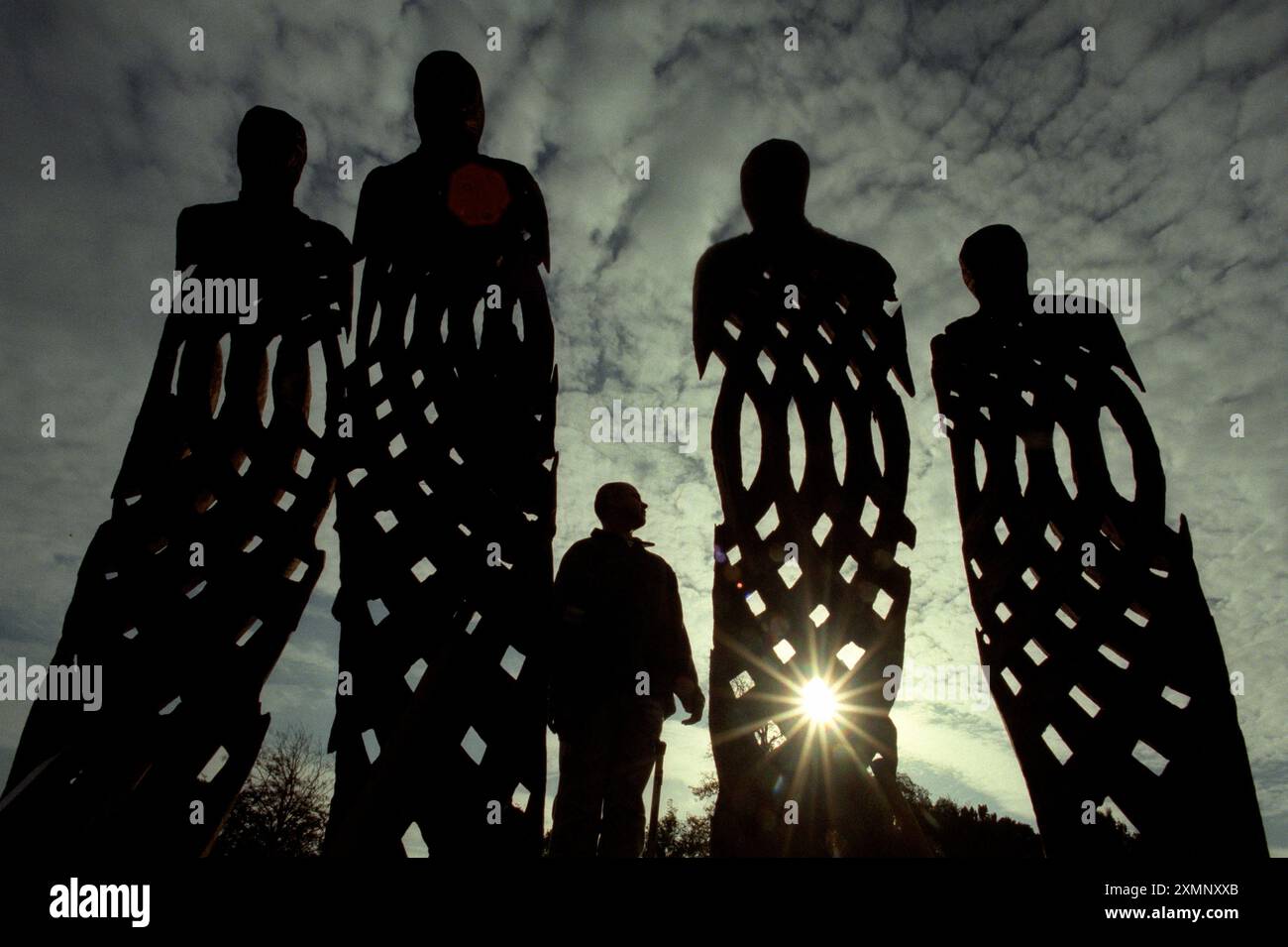 Artist Walter Bailey with his lattice vagrant figures 16 October 1998 Picture by Roger Bamber ...