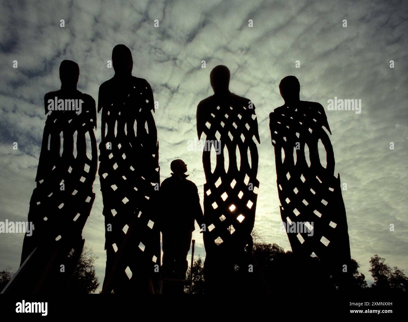 Artist Walter Bailey with his lattice vagrant figures 16 October 1998 Picture by Roger Bamber ...