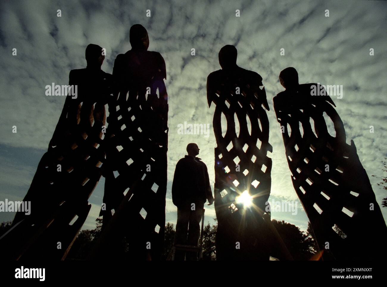 Artist Walter Bailey with his lattice vagrant figures 16 October 1998 Picture by Roger Bamber ...