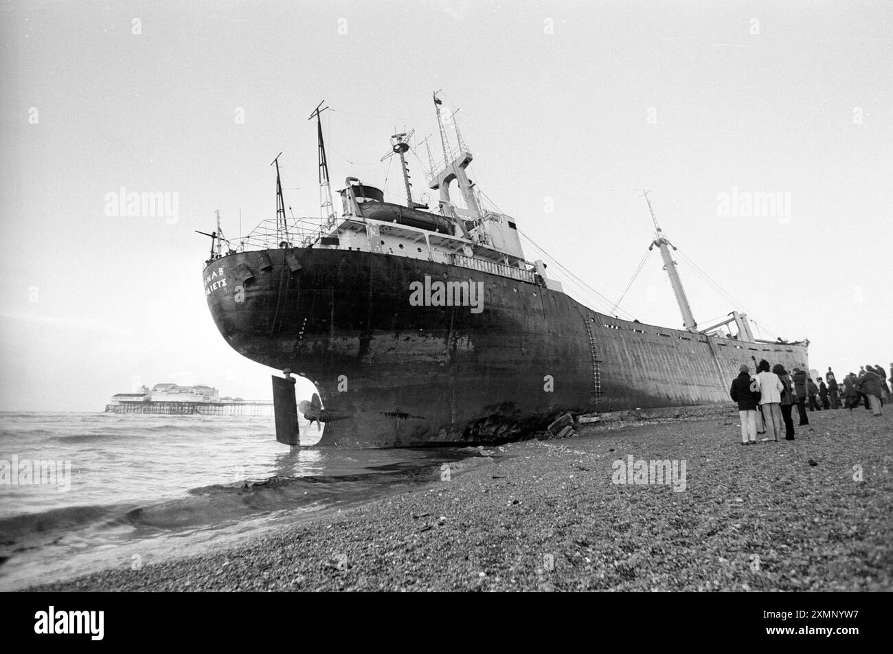 The Athina B, a Greek cargo ship which was grounded on Brighton Beach ...