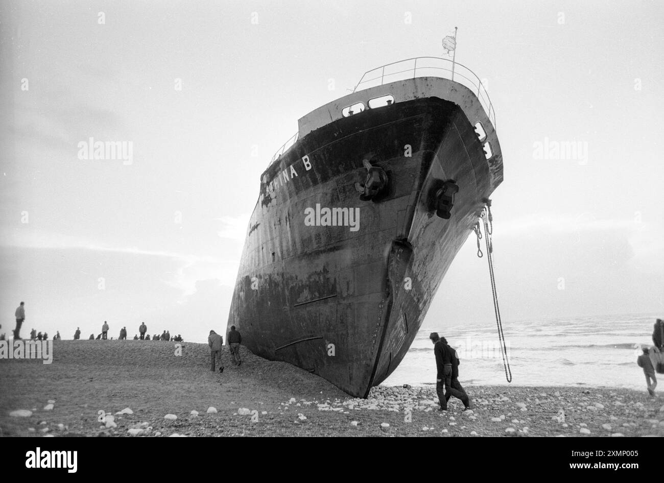The Athina B, a Greek cargo ship which was grounded on Brighton Beach ...